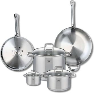 Fackelmann ELO 9509750 Batterie de cuisine 5 pi&egrave;ces, Ensemble de 2 Po&ecirc;les de cuisson 28 et 32 cm et 3 faitouts 12, 20 et 26 cm Elo Profi Citrin, inox, induction