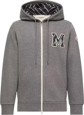 Moncler SweaT-shirt &agrave; capuche zipp&eacute; en coton Monogram - Homme - Sweatshirts et sweats &agrave; capuche - Gris - Taille: L