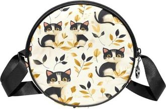 Generic Sac &agrave; bandouli&egrave;re rond pour femme, motif chats de dessin anim&eacute;, petit sac &agrave; dos &agrave; bandouli&egrave;re avec fermeture &eacute;clair, bretelles r&eacute;glables, sac &agrave; main r