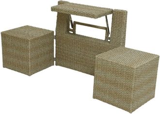 Jardideco Jardideco - Ensemble de balcon table et pouf ou banc Naturel Java