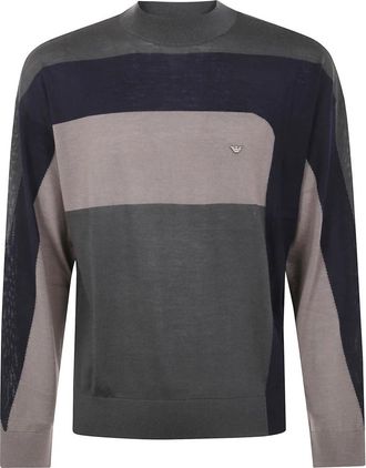 Emporio Armani Homme, Pulls, Multicolore, Taille: S Pull Tricolore Col Rond &Eacute;l&eacute;gant