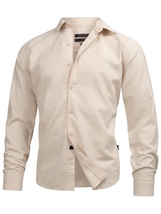 Indicode Herren INSville Sommer-Hemd aus Baumwoll-Leinen Mischung | Herrenhemd f&uuml;r M&auml;nner Fog, XXL