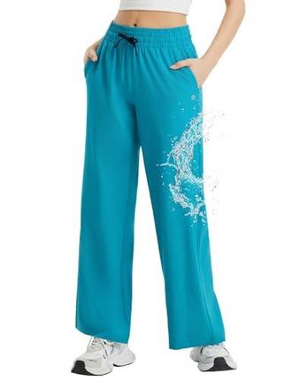 Baleaf Pantalon imperm&eacute;able pour femmes avec grandes poches - Leggings &eacute;vas&eacute;s pour l&eacute;t&eacute;, le fitness et les voyages, bleu, L