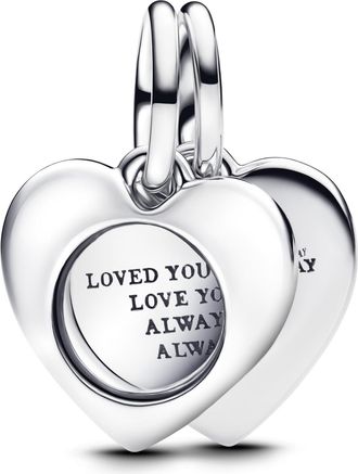 Pandora Pandora Moments Gravierbares Herz Lupe Doppelter Charm-Anhänger aus Sterling Silber, Kompatibel Moments und ME Armbänder, 793671C00