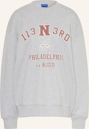 HUGO BOSS Hugo Oversized-Sweatshirt Dosthwaite Mit Schmucksteinen grau
