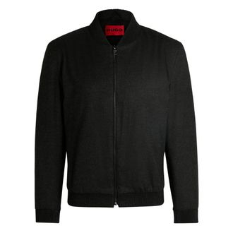 HUGO BOSS Melierte Flanelljacke mit Blouson-Kragen - - Knitwear - Herren - Schwarzk - S
