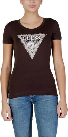 Guess Femme, Tops, Brun, Taille: 46 FR T-shirt imprim&eacute; &agrave; col rond et manches courtes