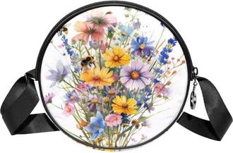 Generic Petit sac &agrave; bandouli&egrave;re circulaire pour femme, sac &agrave; bandouli&egrave;re avec fermeture &eacute;clair, bretelles r&eacute;glables, sac &agrave; main rond d&eacute;contract&eacute; pour femmes e