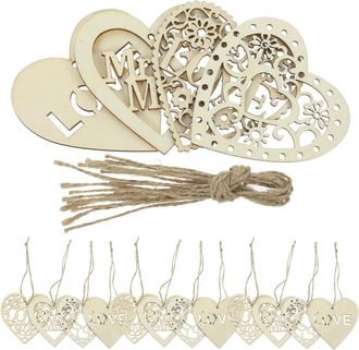 Angoily 4 Sets Holzherzen zum Basteln Naturbelassene Vorgebohrte Holzscheiben in Herzform Glatte Oberfl&auml;che als DIY Deko-Elemente Kreative Handarbeiten