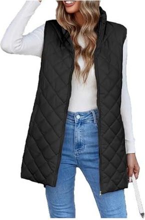 Generic Gilet en coton gris fonc&eacute; &agrave; carreaux diamant for femmes, pi&egrave;ce de superposition l&eacute;g&egrave;re &agrave; col montant for lautomne et lhiver(Black,XXL)