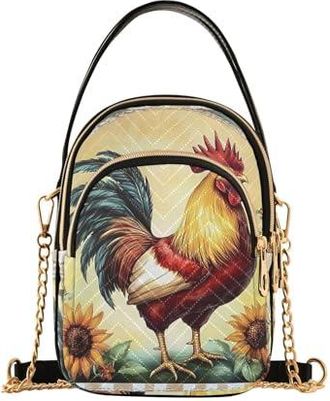 Mnsruu Sac à bandoulière pour femme, coq rouge, tournesols jaunes, sac à dos à bandoulière avec sangle réglable