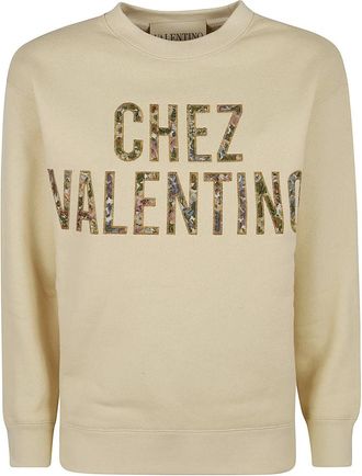Valentino Garavani Femme, Sweatshirts et sweats &agrave; capuche, Beige, Taille: 36 FR Jersey Felpa Pattern Cotton SweaT-shirt