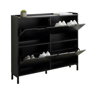Relaxdays Schuhkipper, 4 Fächer, 16 Schuhe, HBT: 90 x 100 x 19 cm, schmaler Schuhschrank inkl. Kippschutz, schwarz