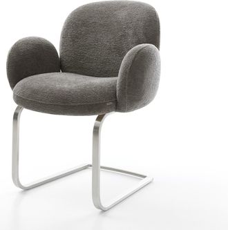 DELIFE Freischwinger Nube-Flex mit Armlehnen Boucl&eacute; Soft Schlamm Freischwinger flach Edelstahl Taschenfederkern, Esszimmerst&uuml;hle
