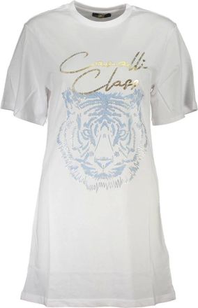 Cavalli Femme, Tops, Blanc, Taille: 38 FR T-Shirt en coton avec logo imprim&eacute; &eacute;clatant