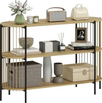 HOMCOM Console avec Corde en Papier tiss&eacute;e &agrave; la Main Console dentr&eacute;e &agrave; 3 Niveaux avec Structure en Acier Style boh&egrave;me pour Hall dentr&eacute;e Salon 124x43,5x80 cm 