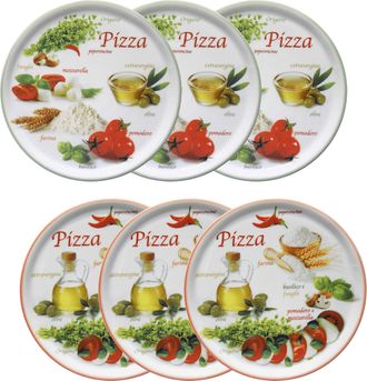 MamboCat 6er Set Pizzateller Napoli Green & Red Ø 32 cm I Weisse Porzellan Teller mit bunten Motiven zum Servieren für Antipasti und Tomate-Mozzarella I Pizza 