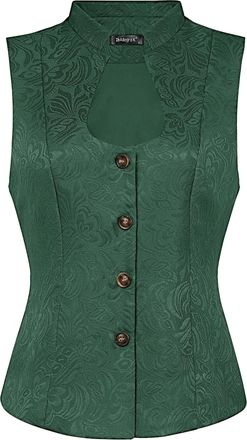 Allegra K Damen Trachtenmieder Dirndl Anzugweste &Auml;rmellos U-Ausschnitt Einreihige Steampunk Jacquard Weste Gr&uuml;n S