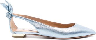 Aquazzura Femme, Chaussures, Bleu, Taille: 35 1/2 EU Ballerines plates en cuir bleu