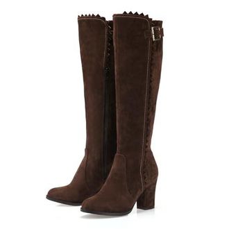 Generic Bottes dhiver &agrave; talon bloc &eacute;pais pour femme avec boucle et fermeture &eacute;clair lat&eacute;rale et bout rond, marron, 37.5 EU