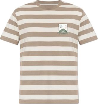 Emporio Armani Homme, Tops, Beige, Taille: M T-shirt &agrave; rayures et &eacute;cusson logo