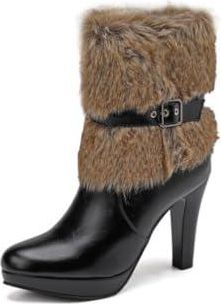 Generic Bottines De Cheville en Fausse Fourrure Confortables Femme Pointe Ronde Talons Hauts Boucle Ceinture Stylées Hiver Fête Soirée Robe Bottines,Noir,39 E
