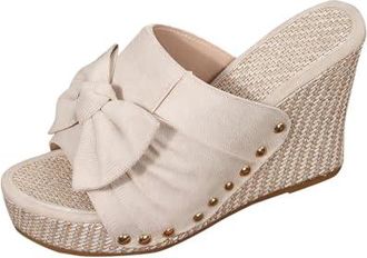 Generic Sandales compens&eacute;es pour femme avec noeud et bout ouvert - Couleur unie - &Eacute;l&eacute;gantes - Classiques - Respirantes - Confortables - Semelle &eacute;paisse - &Eacute;l&eacute;g