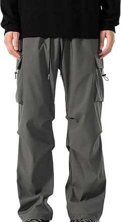 Generic Pantalon cargo extensible pour homme avec poches utilitaires pour le voyage et lext&eacute;rieur, coupe d&eacute;contract&eacute;e, taille &eacute;lastique, gris, 3XL