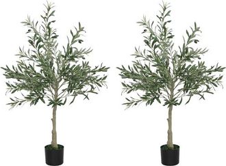 HOMCOM Oliviers artificiels 120 cm Plantes décoratives artificielles avec feuilles en soie et 20 olives Décoration intérieure pour la maison, le bureau, la c
