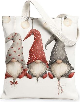 Generic Sacs fourre-tout en toile avec motif de gnome, sacs d&eacute;picerie r&eacute;utilisables, art rustique, l&eacute;ger, lavable, Blanc, 13x15 Inch