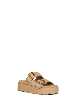 Prada Womens Ecru Suede Leather Double-Strap Sandals Calf