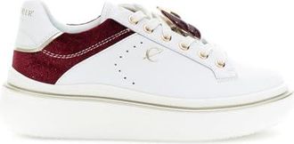 Caf&egrave;noir Baskets &Agrave; Lacets en Cuir Recouvert dun Empi&egrave;cement en Velours, pour Femme, Couleur Blanc, Taille 36