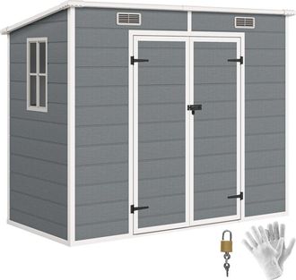 OUTSUNNY Abri de jardin 2,54 m&sup2; dim. 2,4 x 1,3 m - fondation incluse - fen&ecirc;tre, 2 portes, a&eacute;rations - alu PP gris blanc