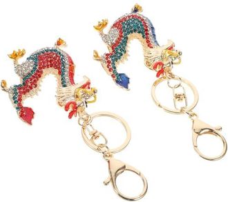 Valiclud Lot de 2 Porte-cl&eacute;s Dragons Chinois en Alliage de Zinc, Pendentifs D&eacute;coratifs Rouges et Bleus, Ornement Cr&eacute;atif Suspendu pour Cl&eacute;s et D&eacute;coration Voitu