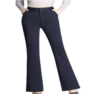 Generic Pantalon habill&eacute; pour femme - Pantalon de travail d&eacute;contract&eacute; - Pantalon de travail - Bouton extensible et l&eacute;ger - &Agrave; enfiler - Pour le bureau, bleu, X