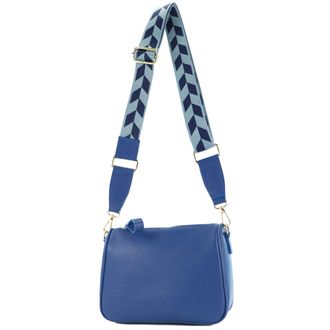 modamoda.de T230 Damen Leder Umh&auml;ngetasche Schultertasche handmade in Italy, Farbe:Signalblau