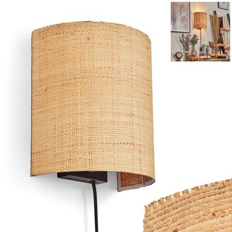 HOFSTEIN Wandleuchte Viadores, Wandlampe aus Metall/Bast in Schwarz/Natur, Leuchte im Boho-Design, Wandleuchte mit Stecker und Schalter, abnehmbares Kabel, UP 