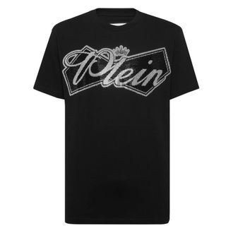 Philipp Plein Homme, Tops, Noir, Taille: 4XL Round Neck T-Shirt Crown Stones