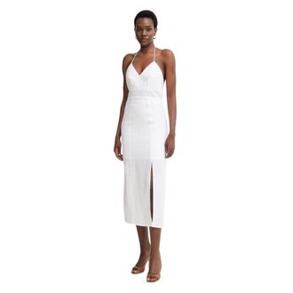 Twinset Robe midi &agrave; dos nu en broderie anglaise - Femme - Robes - Blanc - Taille: 40 FR