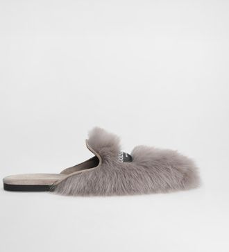 Dolce & Gabbana Shearling And Suede Slippers - Frau Pantoletten Und Mules Grey 38