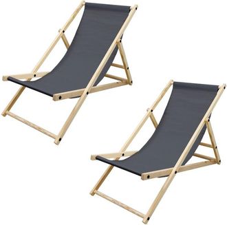 ECD Germany ECD Germany 2er Set Liegestuhl klappbar aus Holz, 3 Liegepositionen, Anthrazit, bis 120kg, Gartenliege Sonnenliege Relaxliege Strandliege Liege