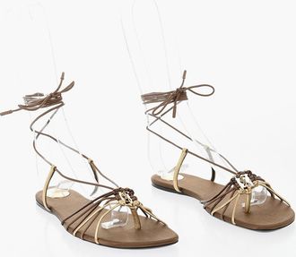 Saint Laurent Gladiatorensandalen aus lam&eacute;-Leder Saint Laurent