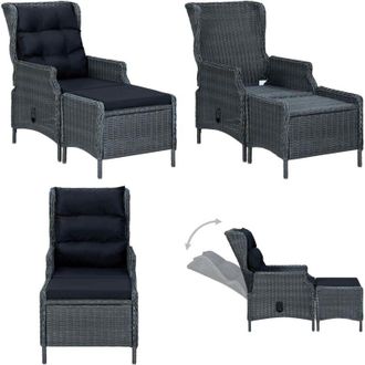 vidaXL Gartensessel Verstellbar mit Fu&szlig;hocker Poly-Rattan Dunkelgrau - Gartensessel mit Fu&szlig;hocker - Verstellbare R&uuml;ckenlehne