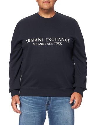 A|X Armani Exchange Herren Crew Neck, Front Extended Logo Sweatshirt, Blau, XXL