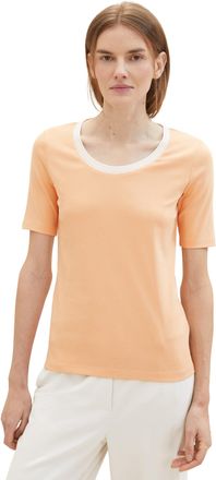 Tom Tailor Damen Basic T-Shirt mit Rippbündchen, 34891 - Light Coral, S