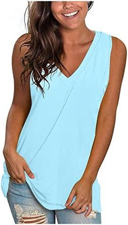 Generic Lot de 1/2 gilets de course &agrave; pied &agrave; col en V pour femme - Sans manches - Haut de sport respirant - D&eacute;bardeurs de plage solides, Bleu clair 3., XL