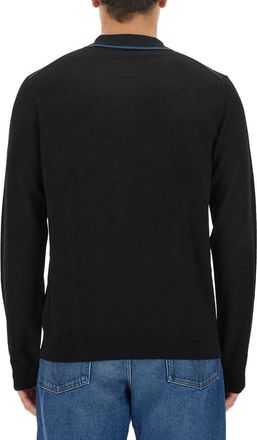 Paul Smith Logo Merino Wool Polo Sweater - Black