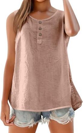 Generic Debardeur Femme Chic et &eacute;l&eacute;gant Chemisier sans Manche Imprim&eacute; D&eacute;bardeur en Coton et Lin Crop Top Ete Haut Chic et Elegant Fluide Ample Caraco Vetement