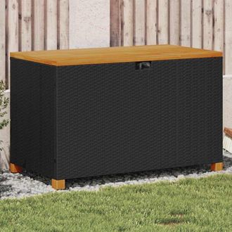 vidaXL vidaXL Gartentruhe Schwarz 110x55x63 cm Poly Rattan Akazienholz