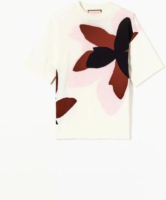 Plan C Plan C, Femme, Pulls, Blanc, Taille: 42 FR Flower Intarsia Sweater